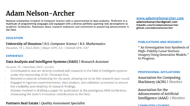 Resume | Adam Nelson-Archer